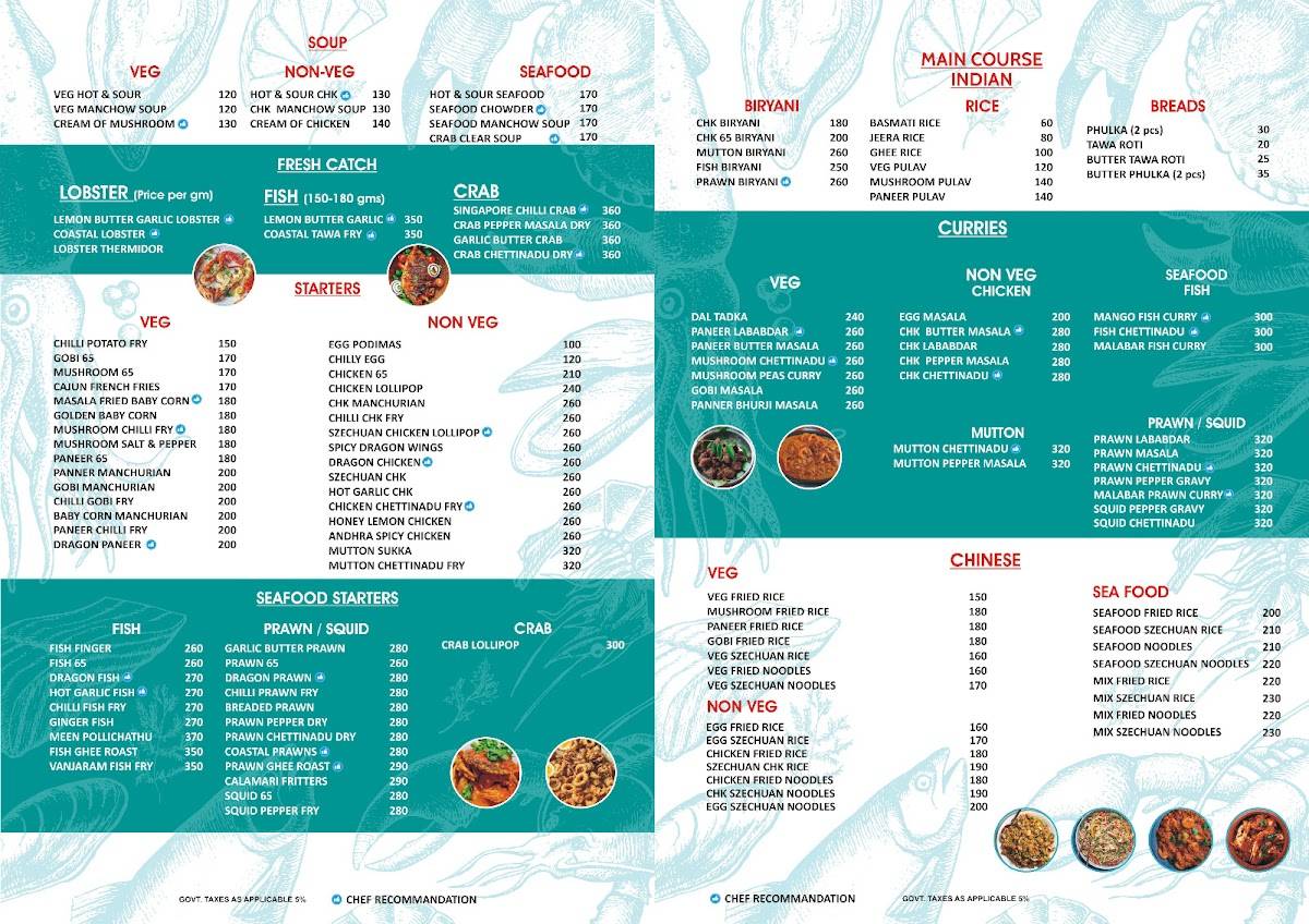 Menu at De Fish House Seafood Restaurant, Puducherry