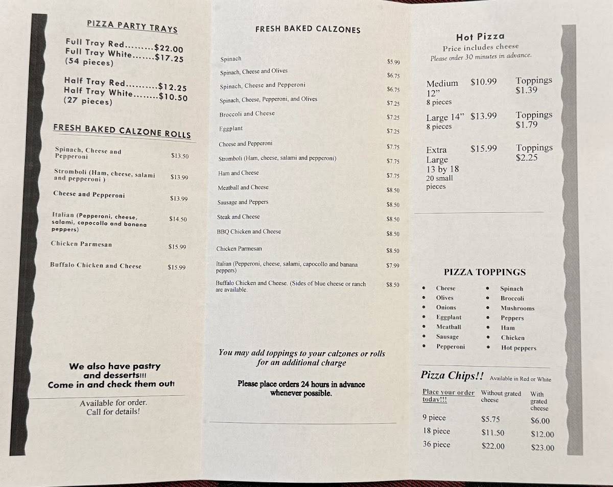 Menu at De Petrillo's Pizza & Bakery, Warwick, Warwick Ave
