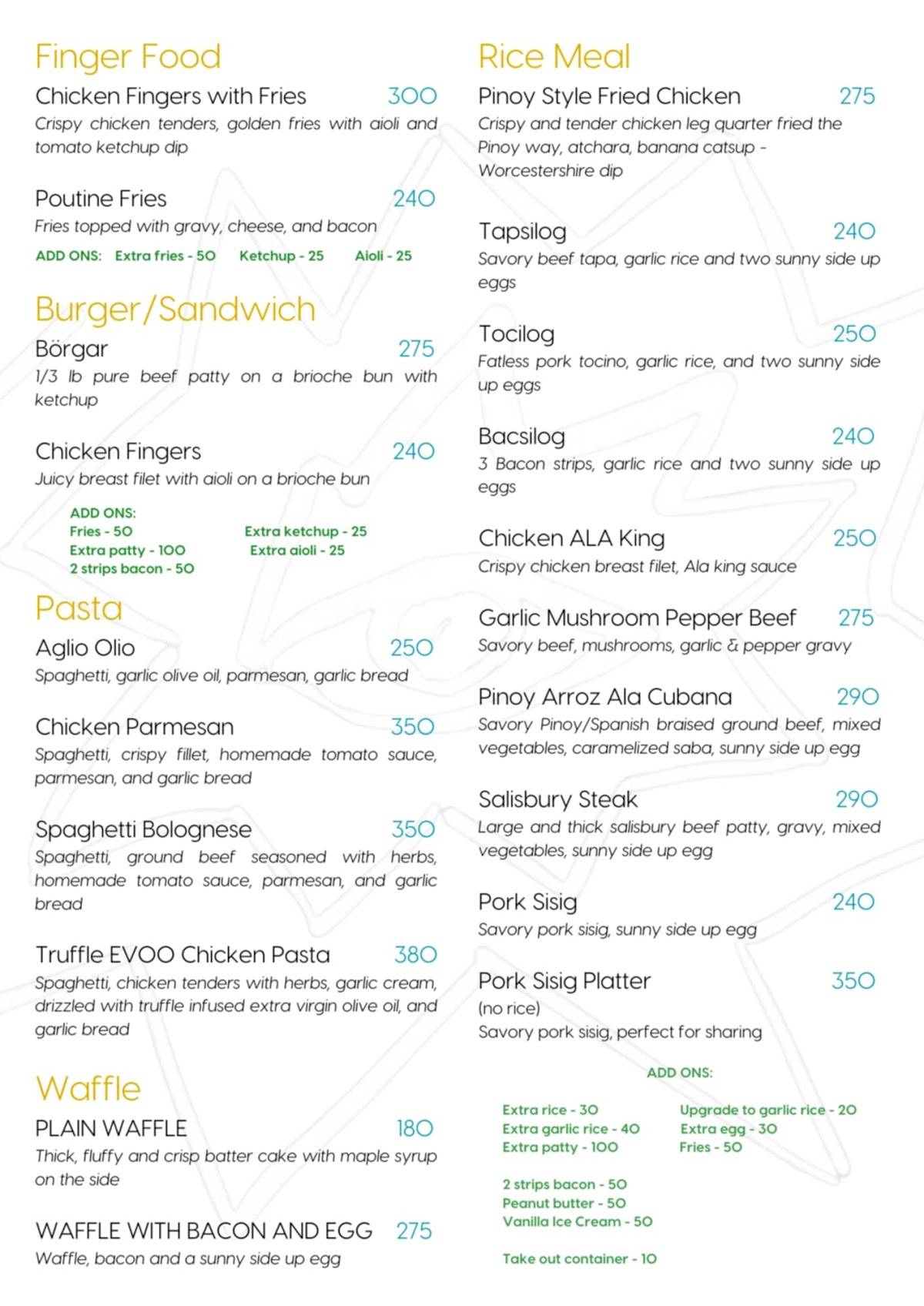 Menu at De'Ja Brew restaurant, Quezon City