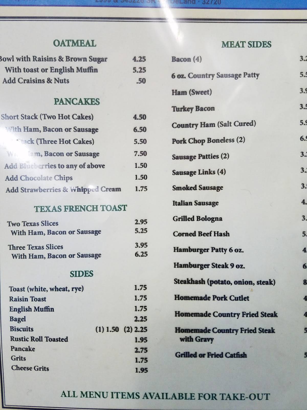 Menu at Big Rig 2 restaurant, DeLand