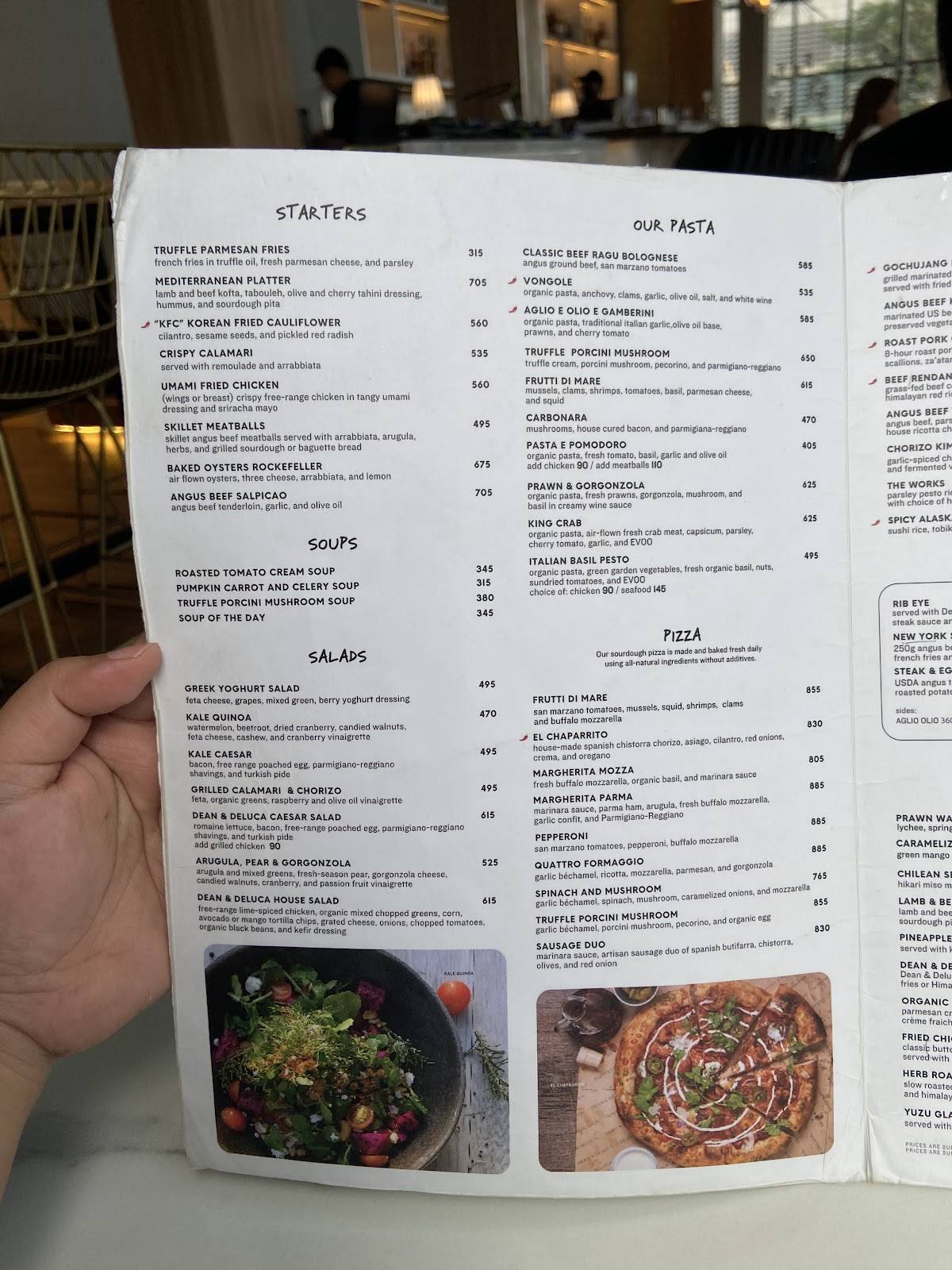 Menu at Dean & Deluca restaurant, Cebu City