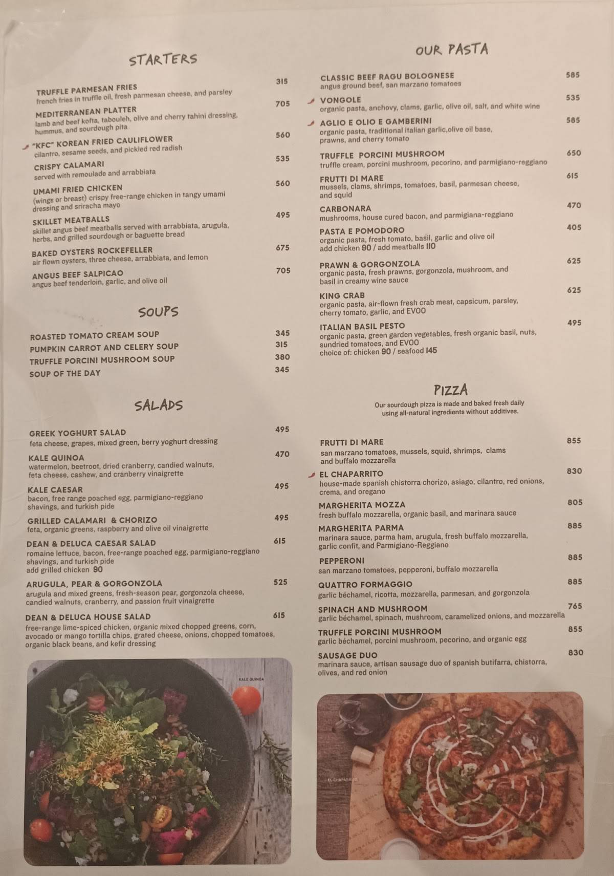 Menu at Dean & Deluca restaurant, Cebu City