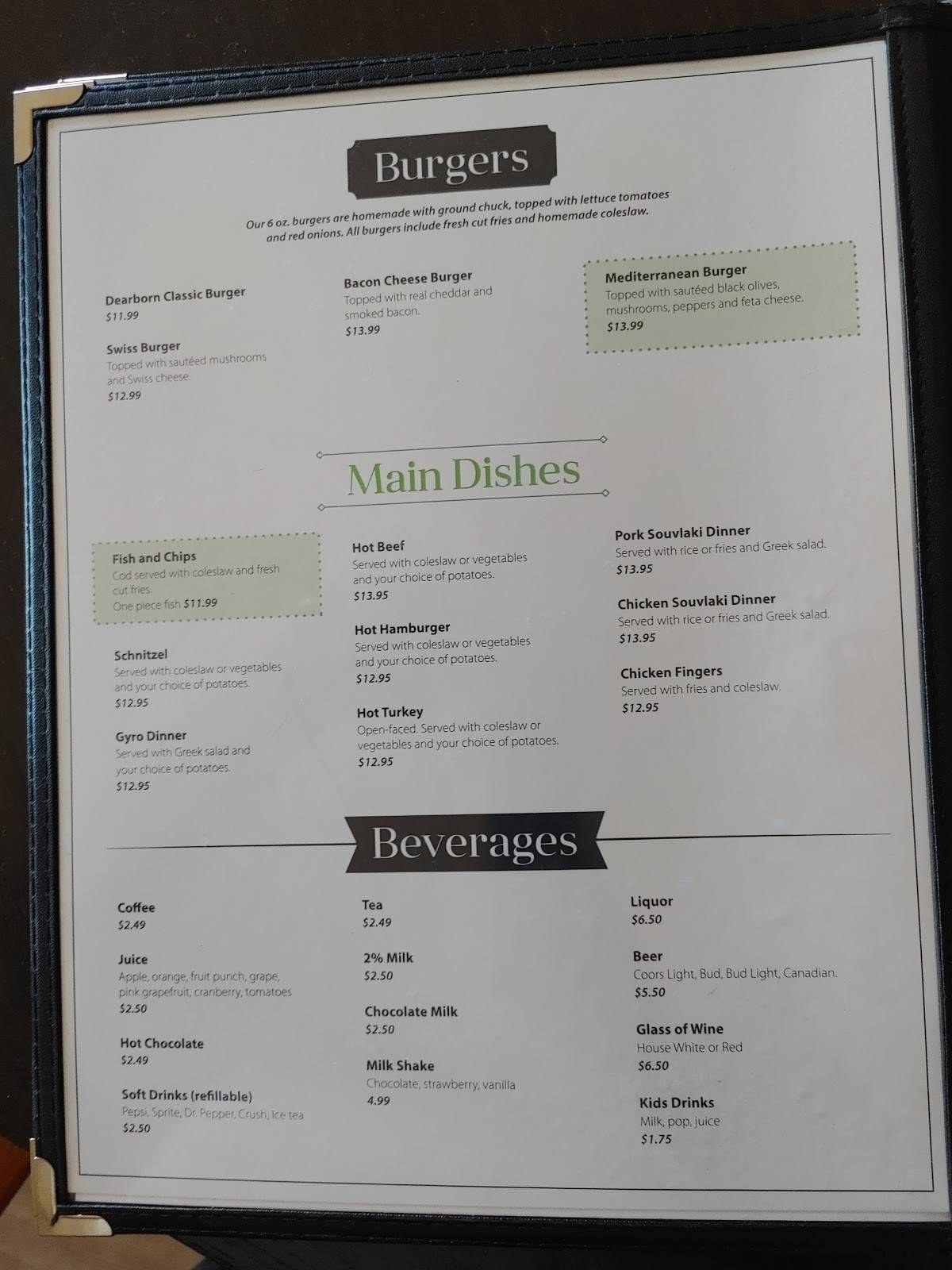 Menu at Dearborn Restaurant, Waterloo