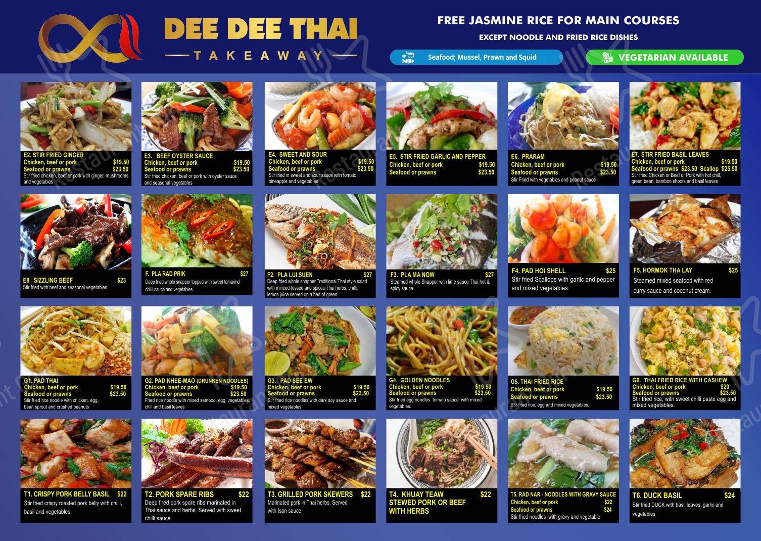 Menu at Dee Dee Thai Takeaway restaurant, Auckland