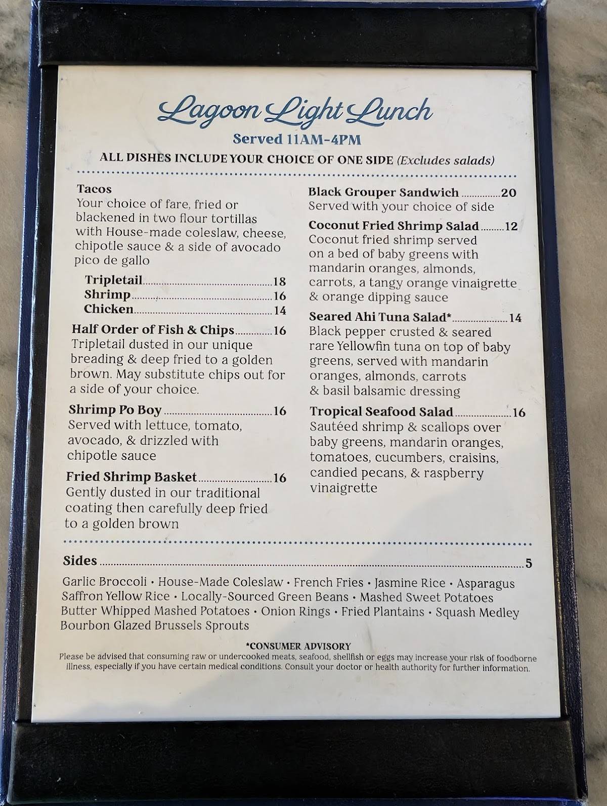 Menu at Deep Lagoon Seafood and Oyster House restaurant, Osprey