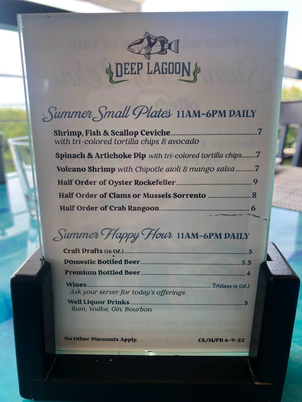 Menu at Deep Lagoon Seafood and Oyster House restaurant, Osprey