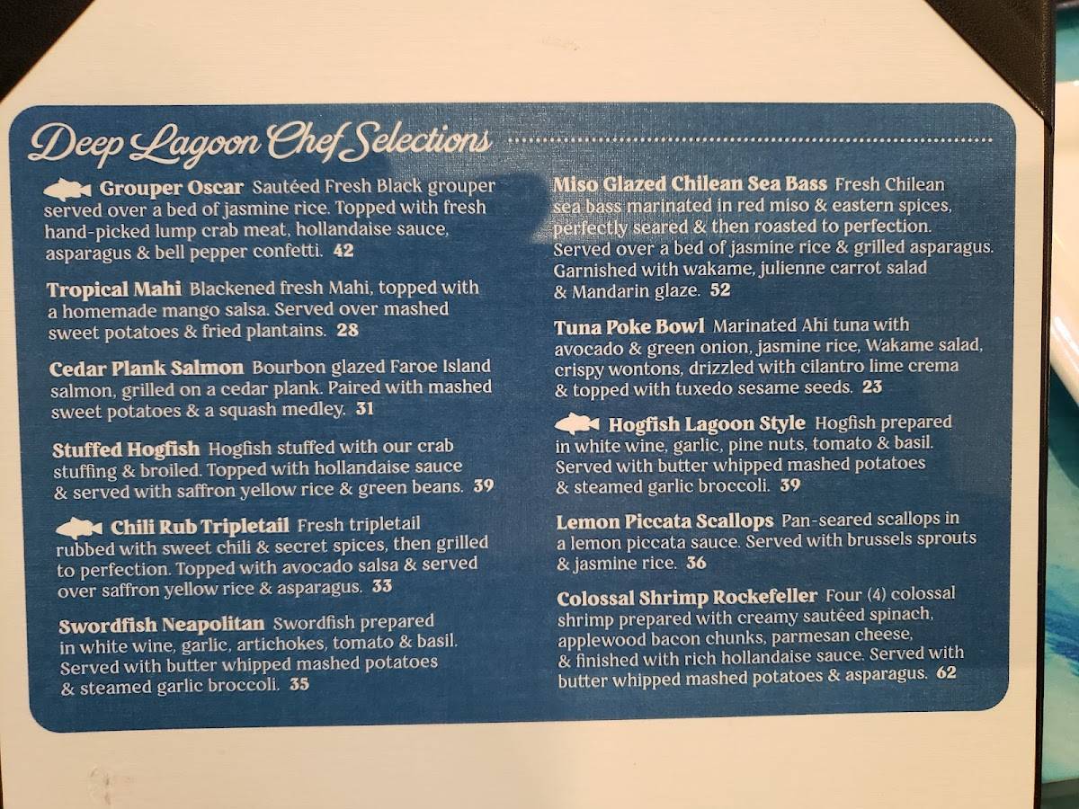Menu at Deep Lagoon Seafood and Oyster House restaurant, Osprey