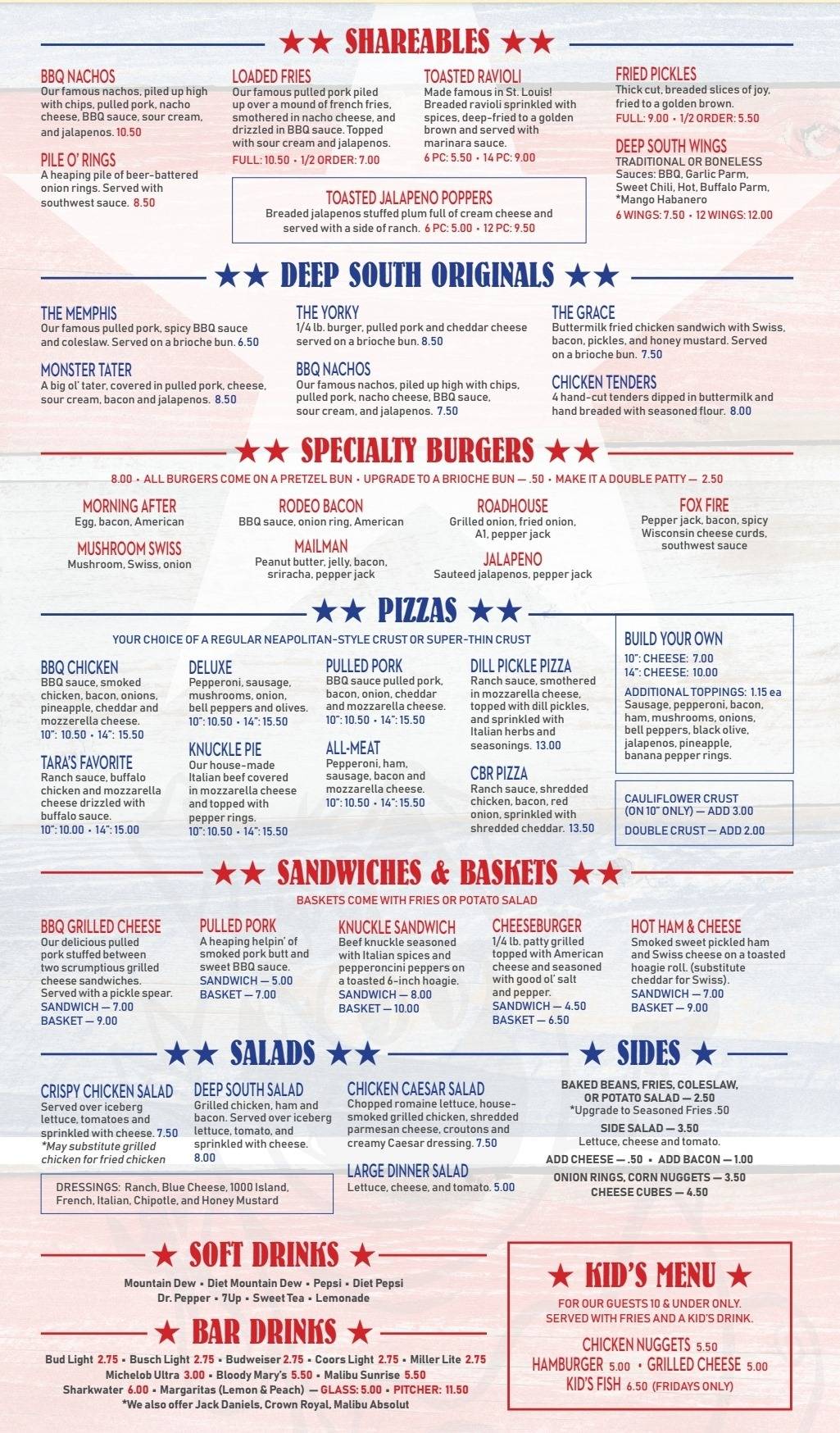 Menu at Deep South pub & bar, McLeansboro