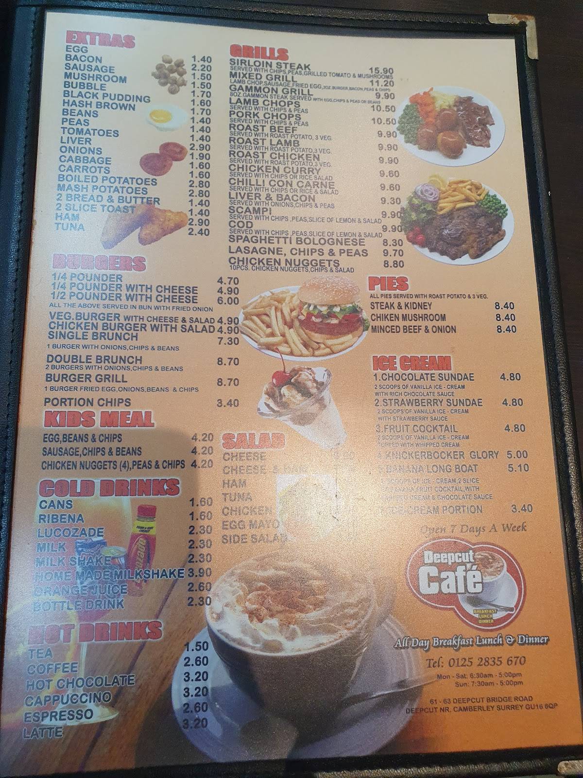 Menu at Deepcut Cafe, Camberley