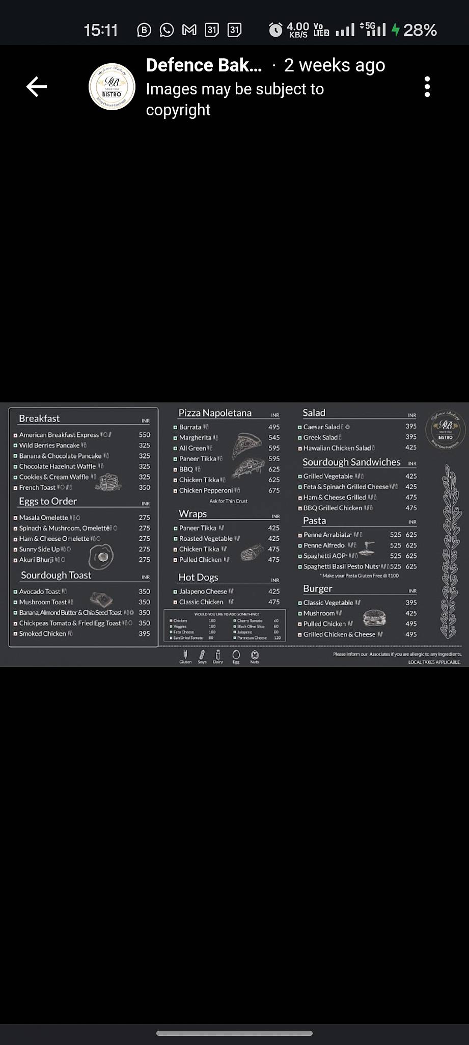 Menu at Defence Bakery Since 1962 BISTRO Gurugram, Gurugram