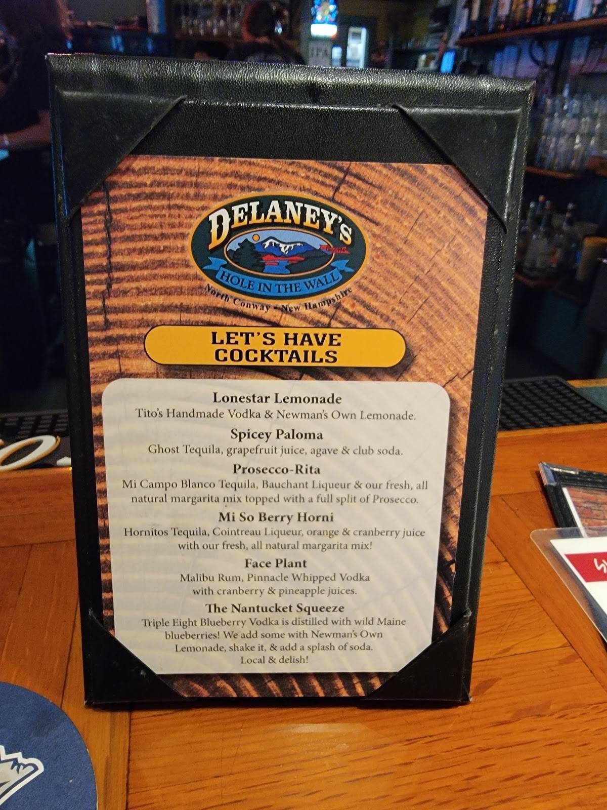 Menu at Delaney's Hole In the Wall restaurant, Conway