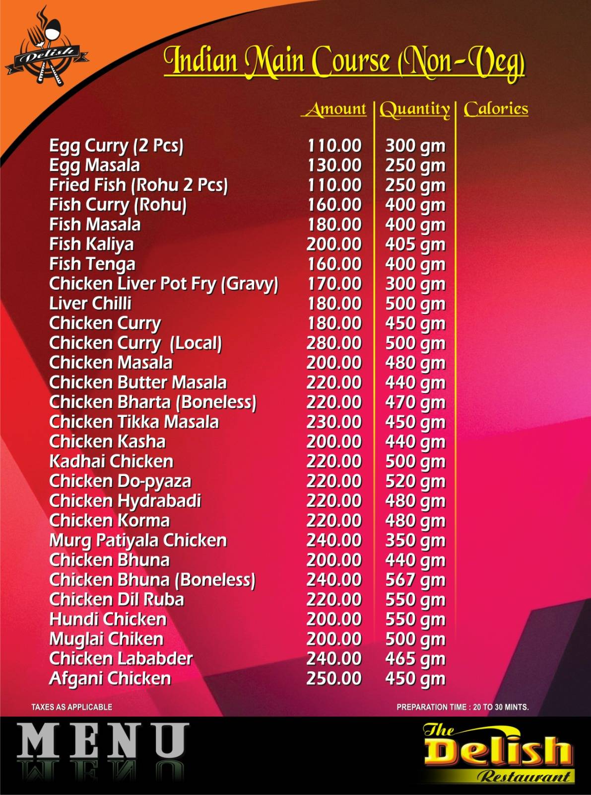 Menu at Delish, Bongaigaon