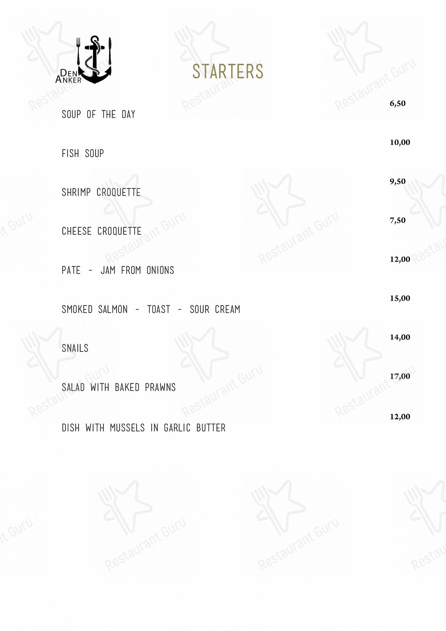 Menu at Den anker, Ypres