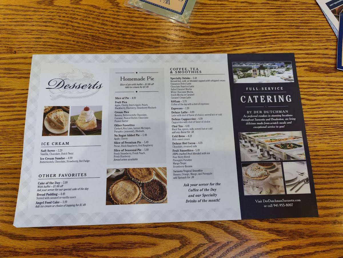 Menu at Der Dutchman restaurant, Sarasota, Bahia Vista St