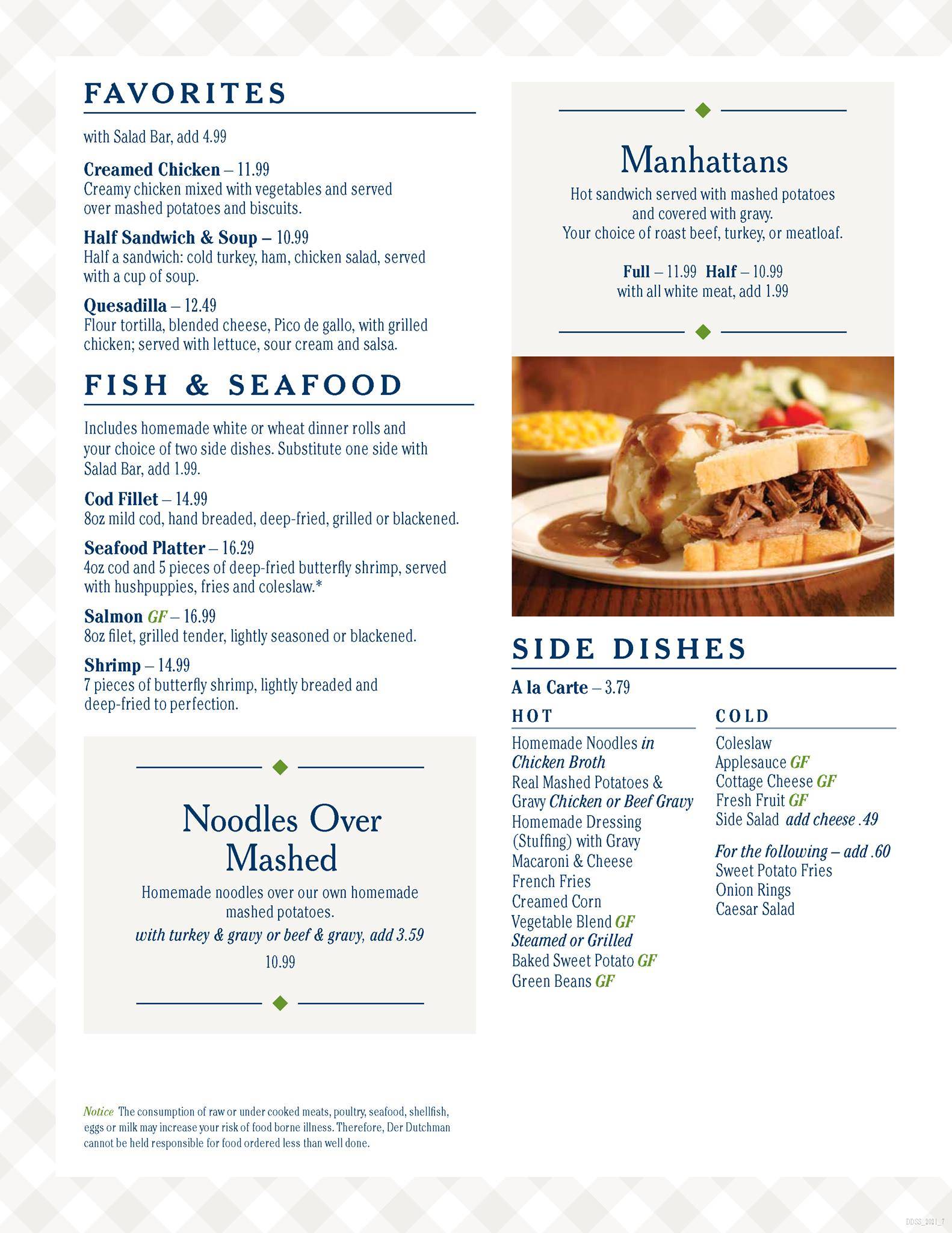 Menu at Der Dutchman restaurant, Sarasota, Bahia Vista St