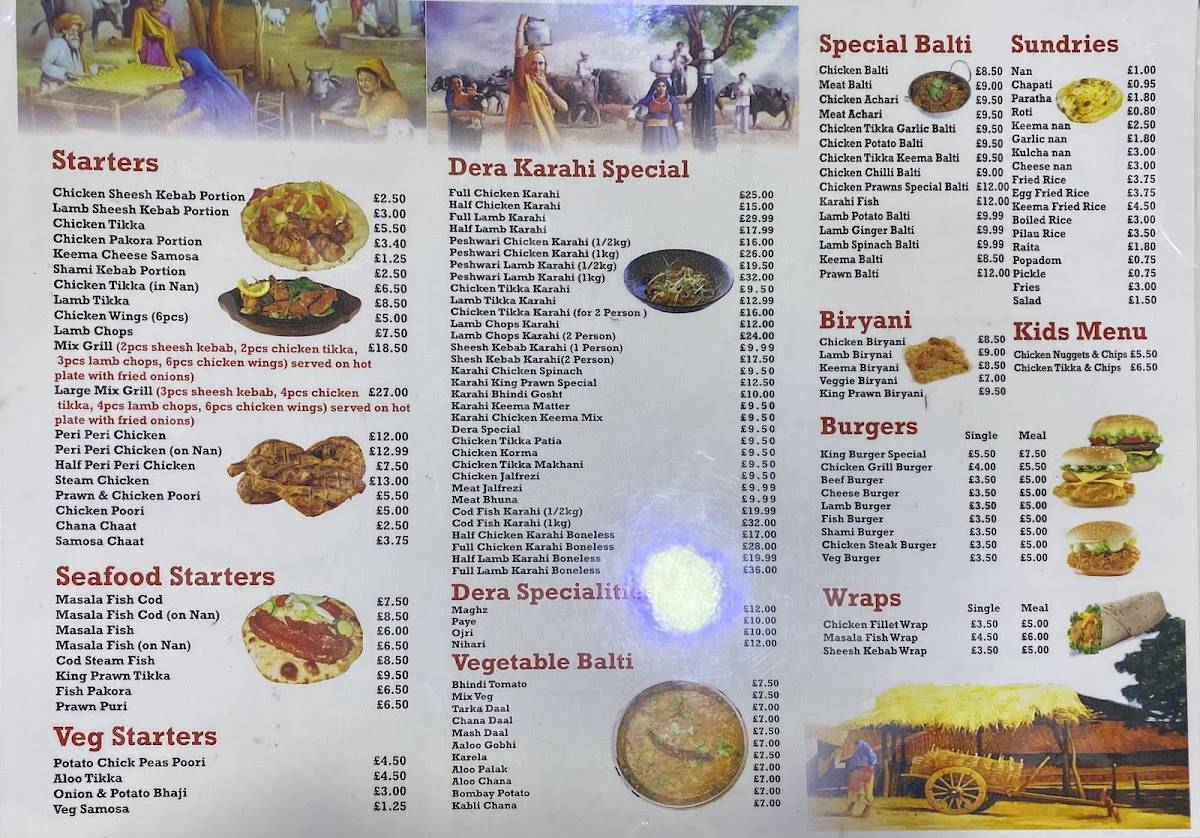 Menu at Dera restaurant, Birmingham