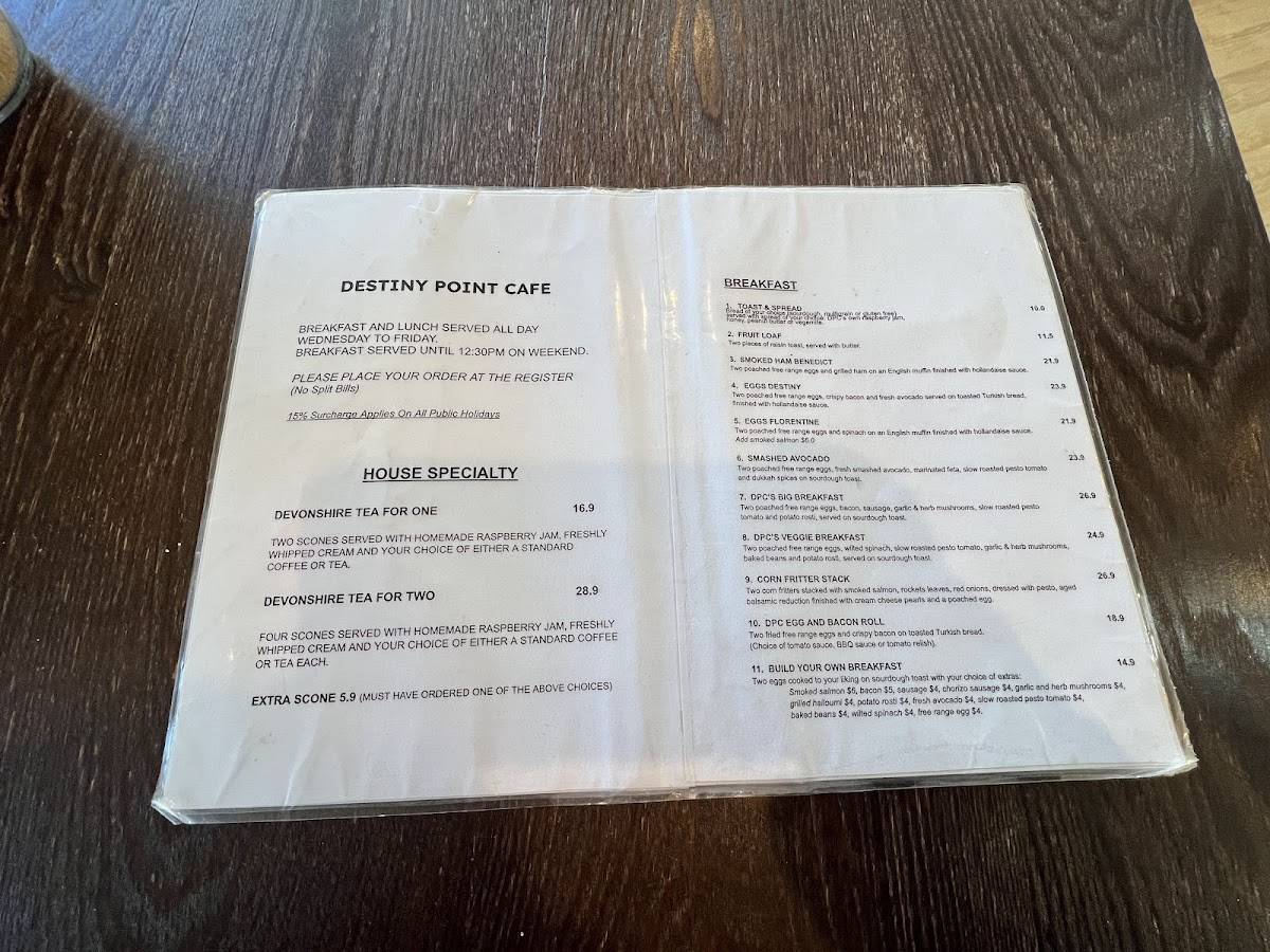 Menu at Destiny Point Cafe, Kalorama