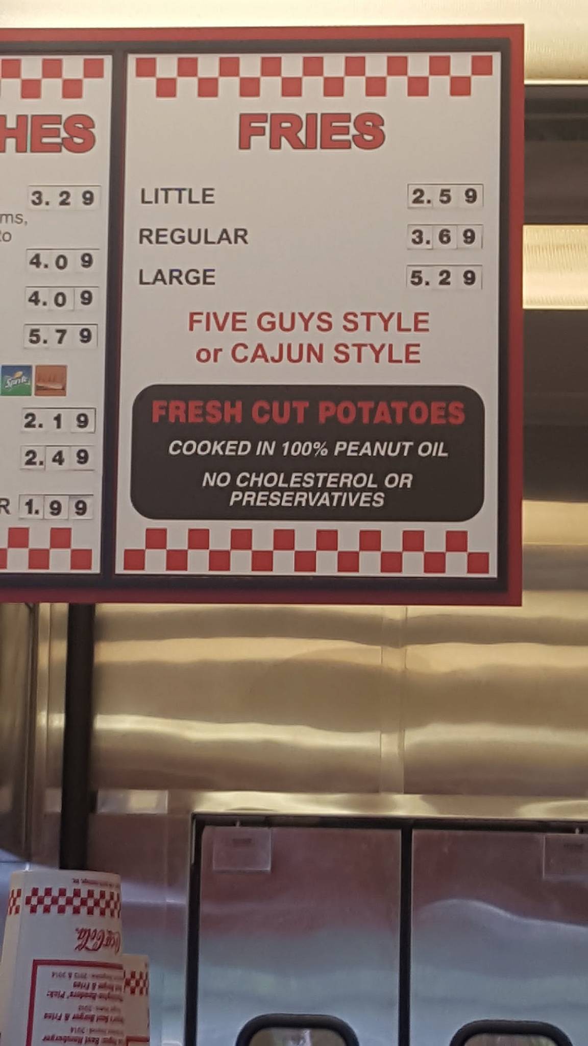 Menu at Five Guys fast food, Eastpointe, Gratiot Ave