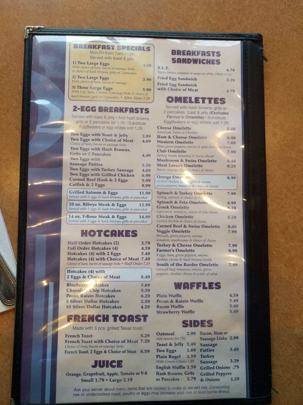 Menu at Omega Coney Island restaurant, Detroit, M-102