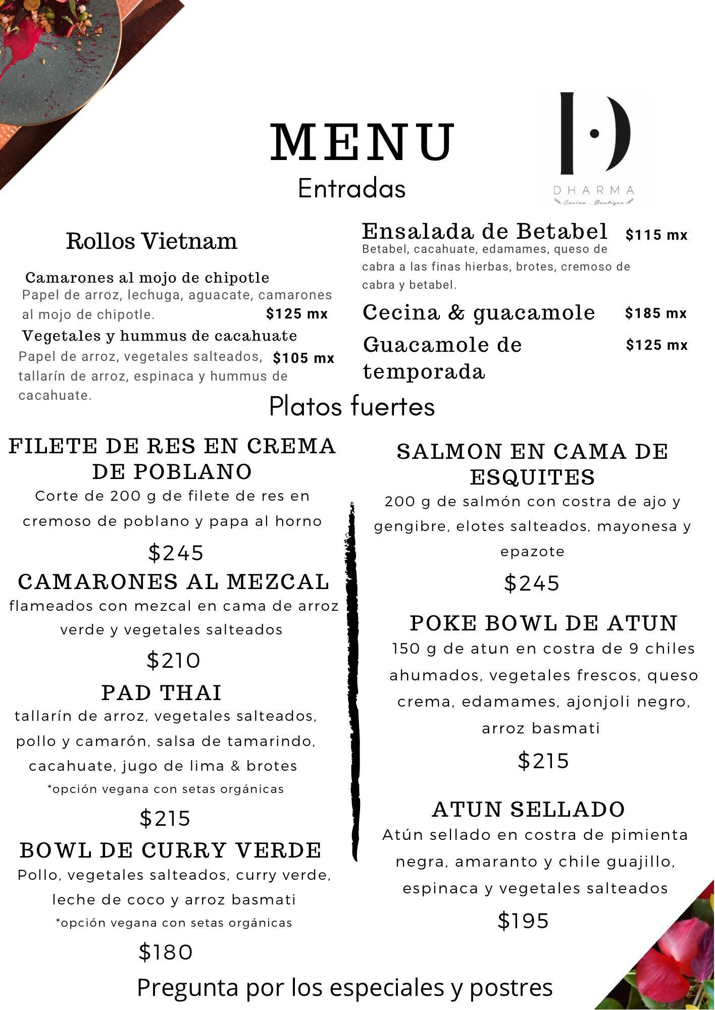 Carta del pub y bar Dharma Ajijic, Ajijic