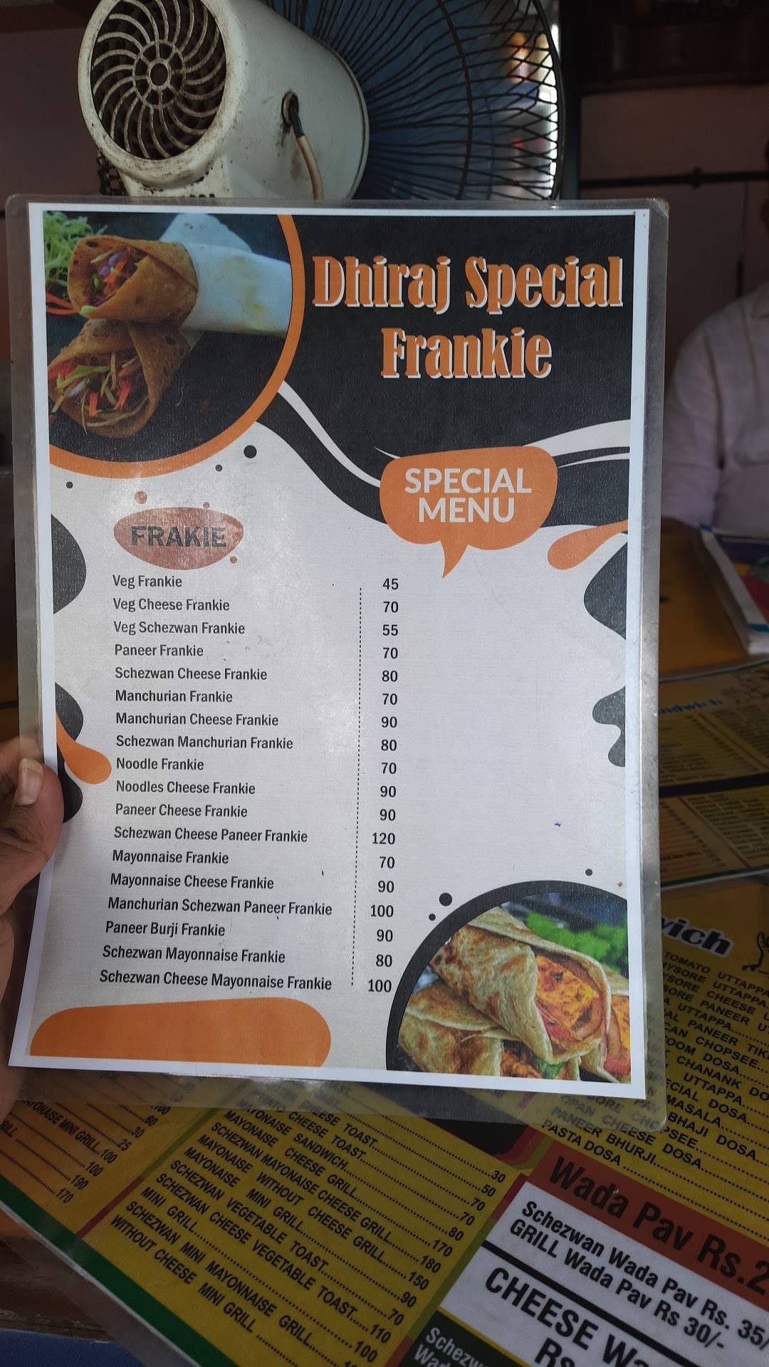 Menu at Dhiraj Vada Pav, Mumbai