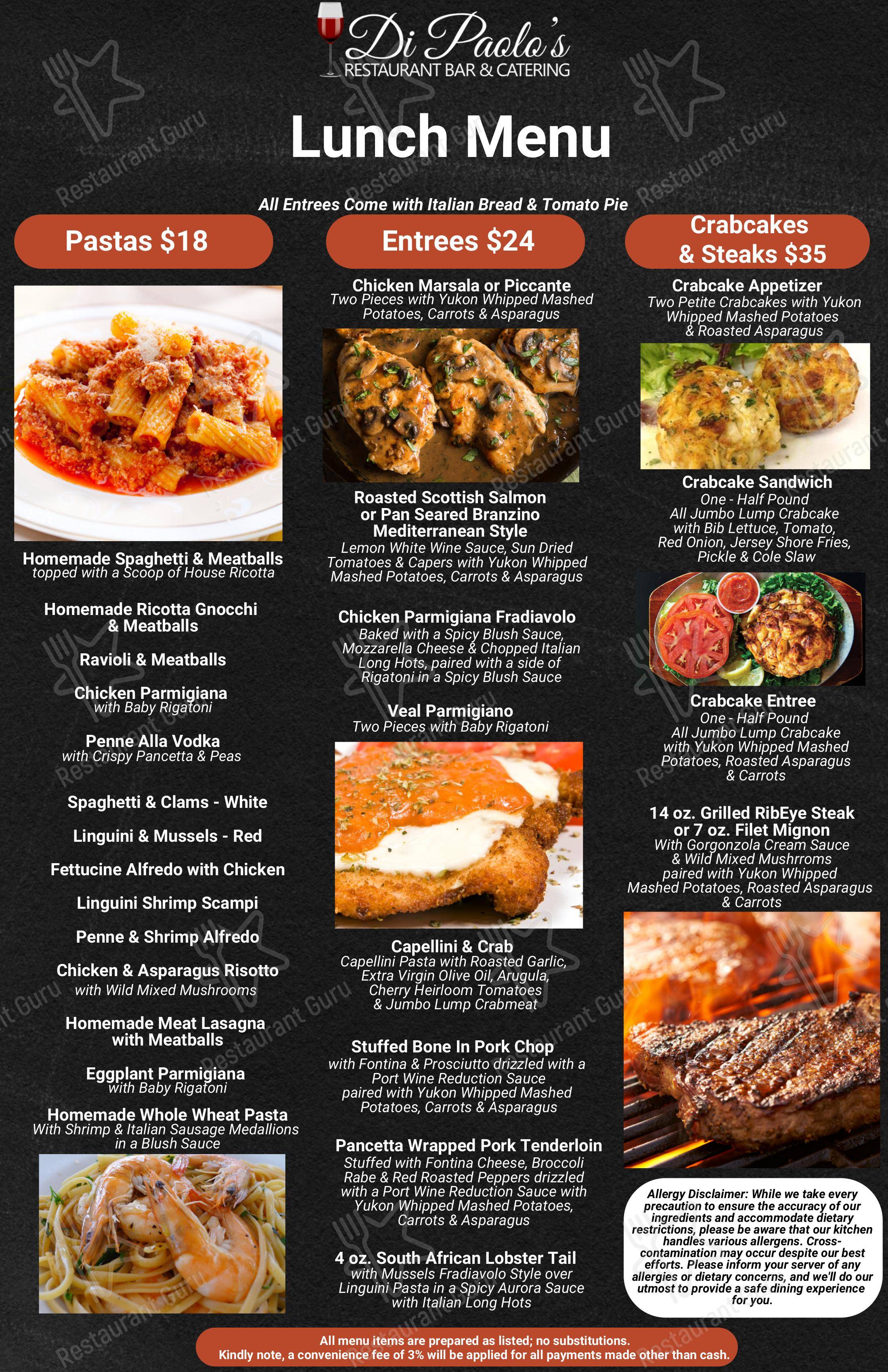 Menu at Di Paolo's Italian Ristorante restaurant, Penns Grove