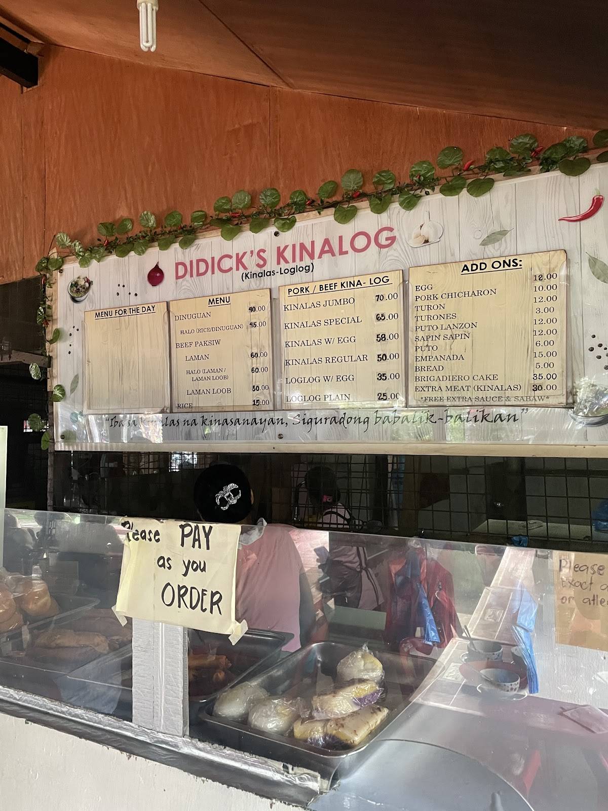 Menu at Didicks Kina-log restaurant, Naga