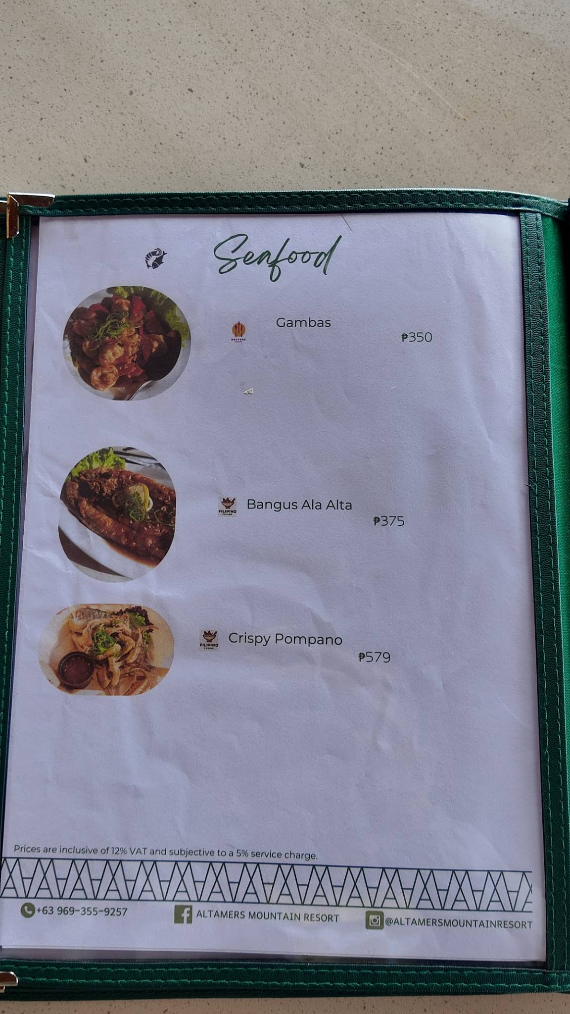 Menu at AltaMers Mountain Resort restaurant, Digos City