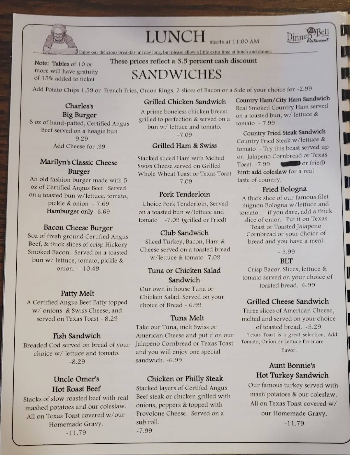 Menu at Dinner Bell Restaurant, Berea