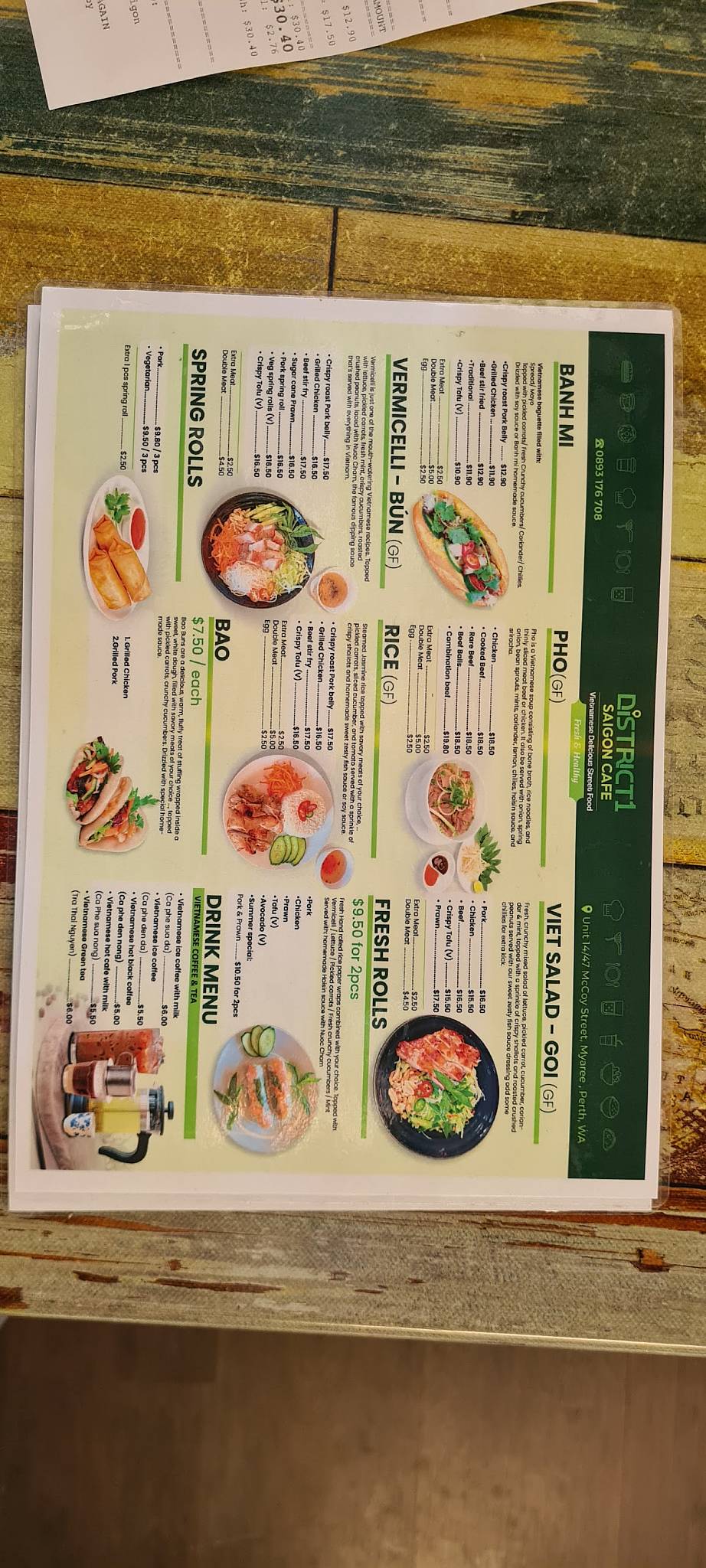 Menu at District 1 Saigon Cafe, Myaree