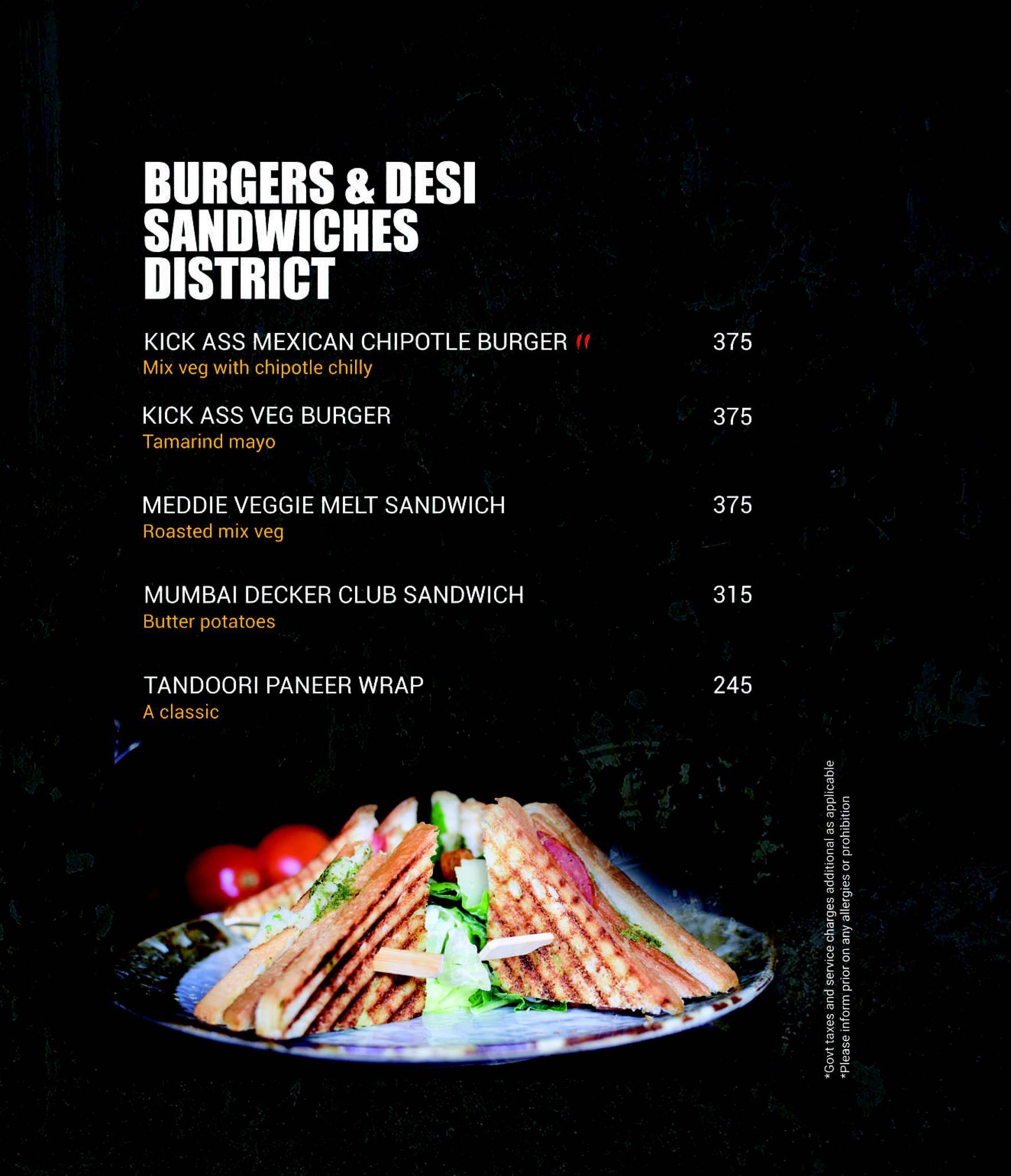 Menu at District 6, Bengaluru