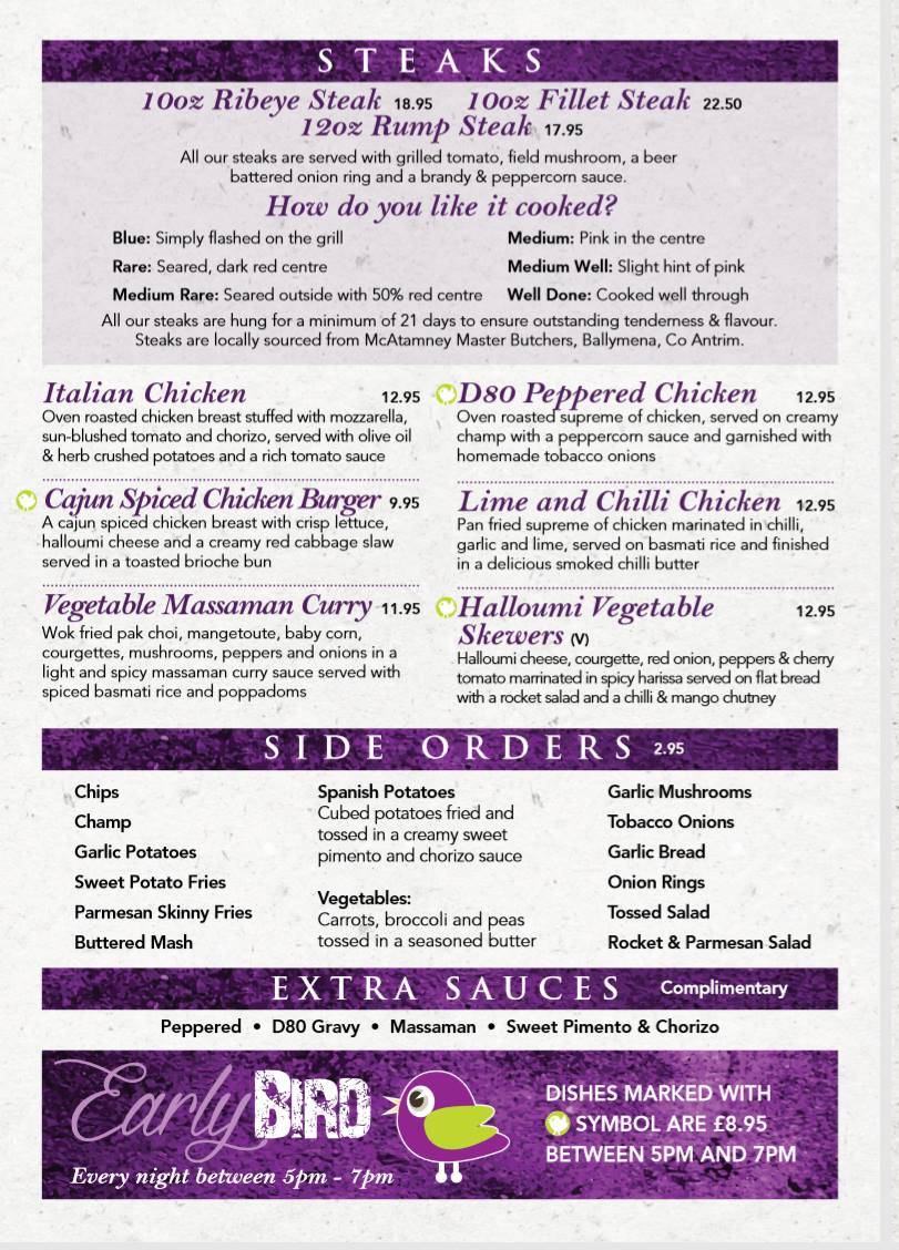 Menu at District 80 Restaurant, Cookstown