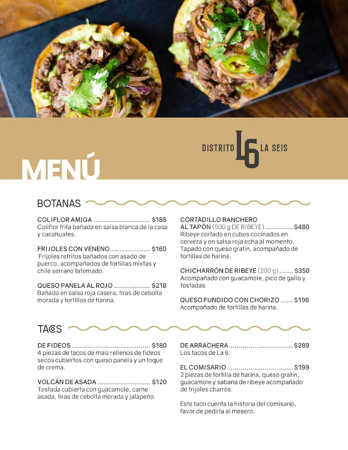 Carta del restaurante Distrito La 6, Saltillo