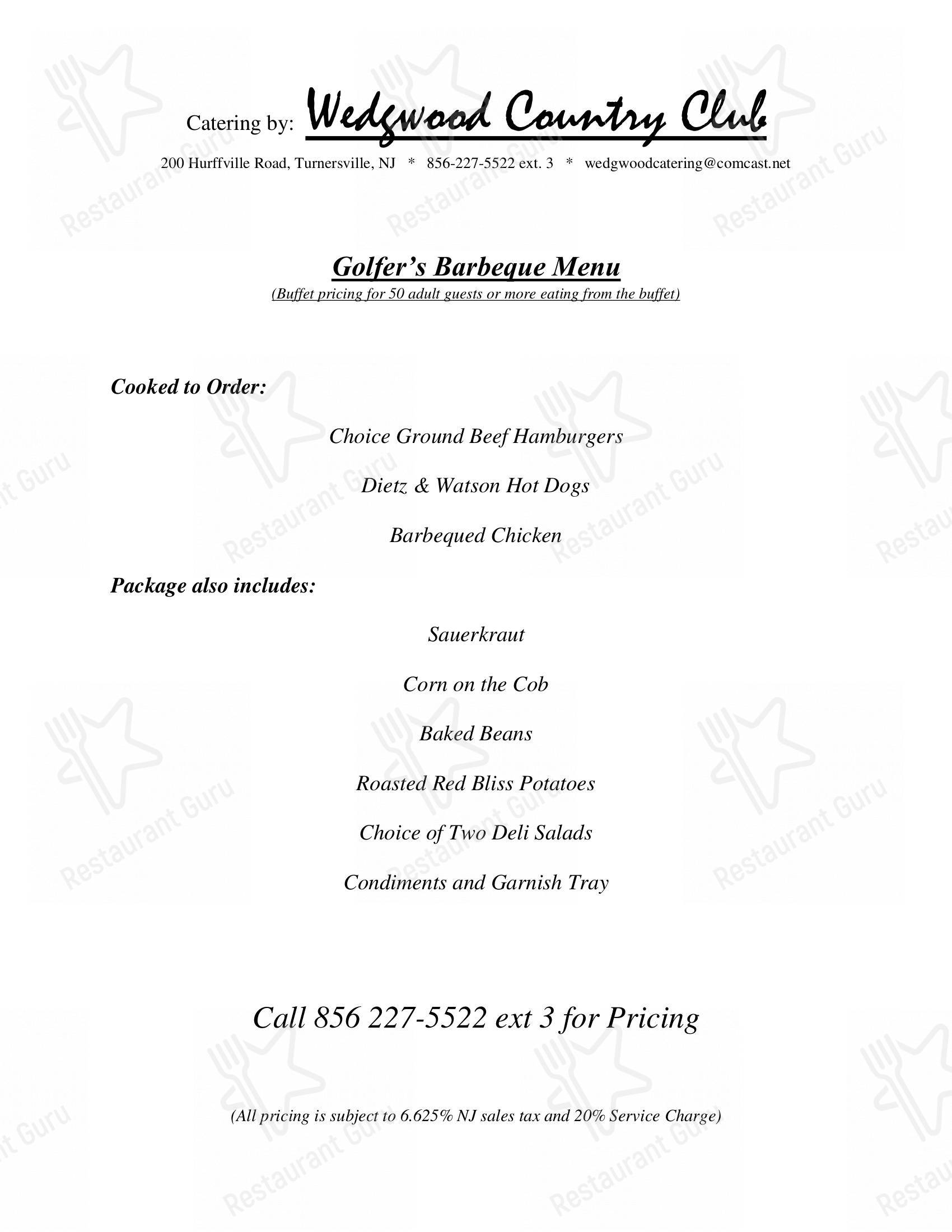 Menu at Divots Restaurant & Lounge, Washington Township