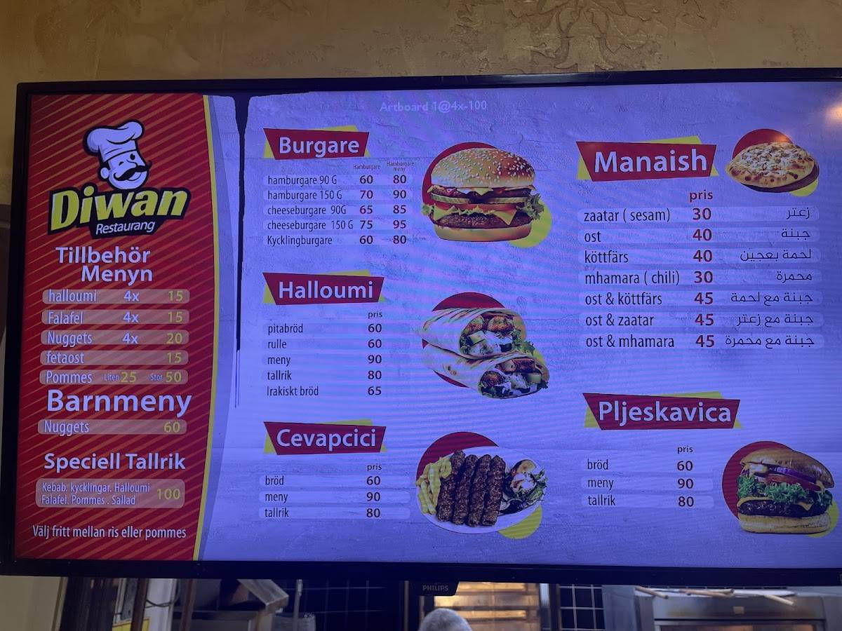 Menu at Diwan Grill restaurant, Malmö