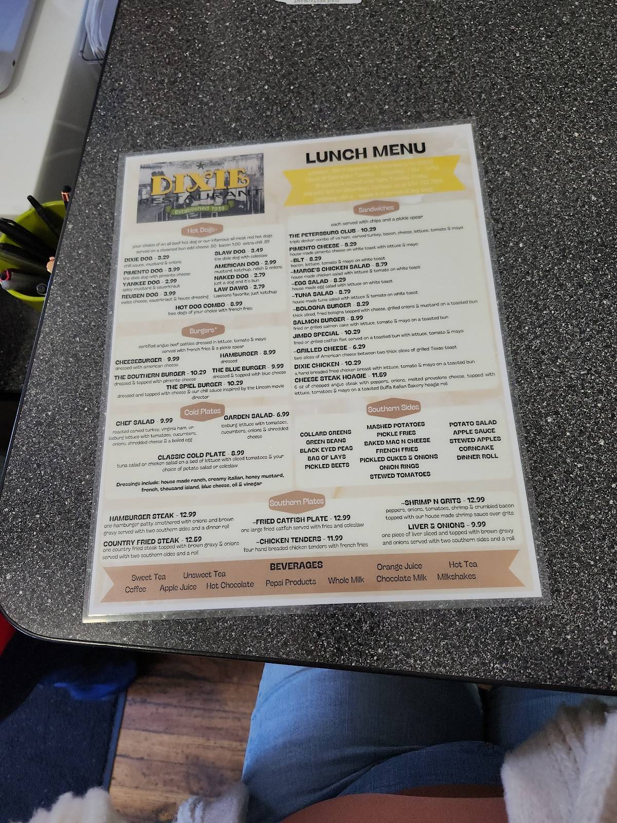 Menu at Dixie Restaurant, Petersburg