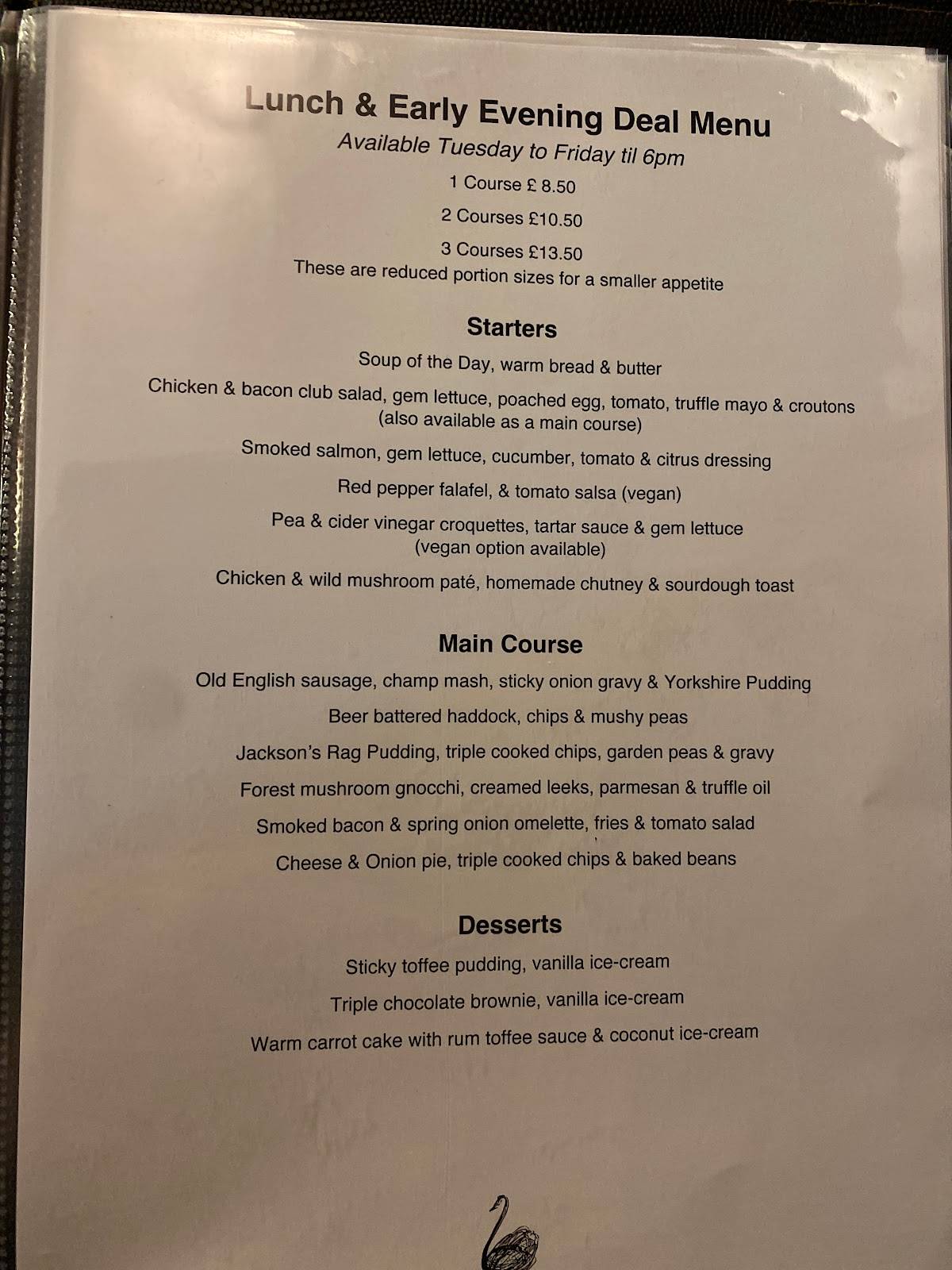 Menu at Swan Inn pub & bar, Oldham
