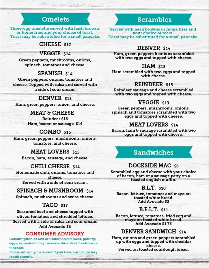Menu at Dockside Cafe, Craig