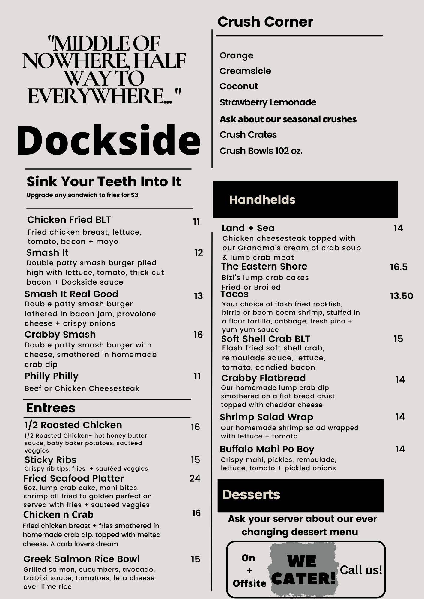 Menu at Dockside restaurant, Pocomoke City