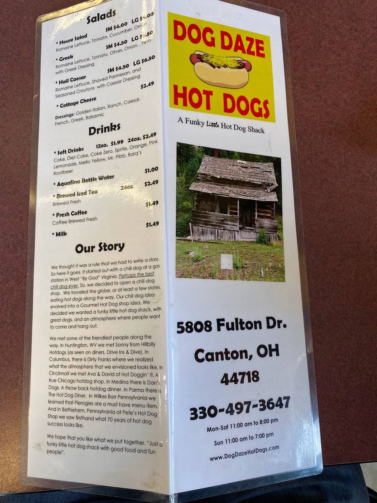 Menu at Dog Daze Gourmet Hot Dogs restaurant, Canton