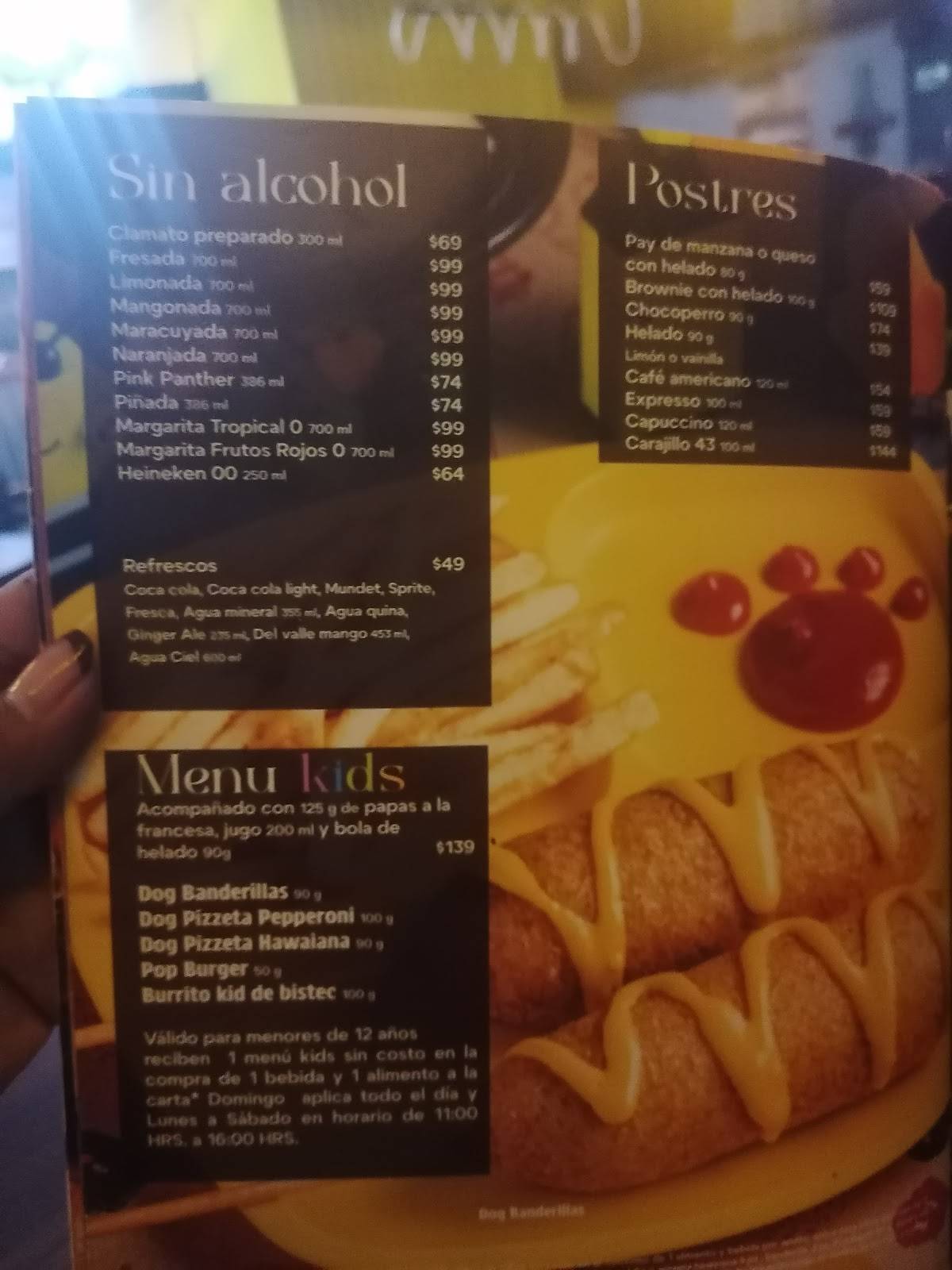 Carta del pub y bar Perros y Burros Cosmopol, San Francisco Coacalco