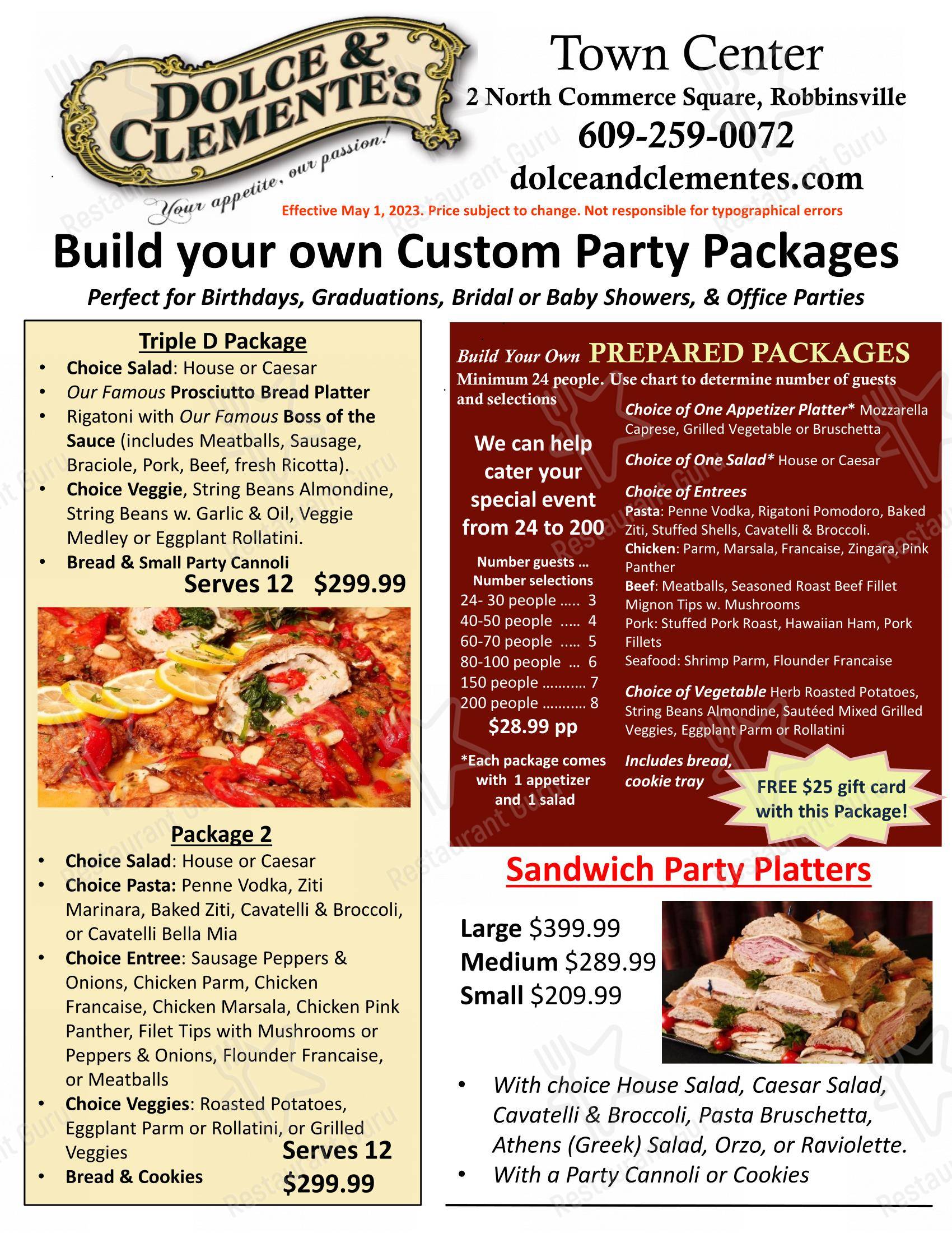 Menu at Dolce & Clemente's restaurant, Robbinsville