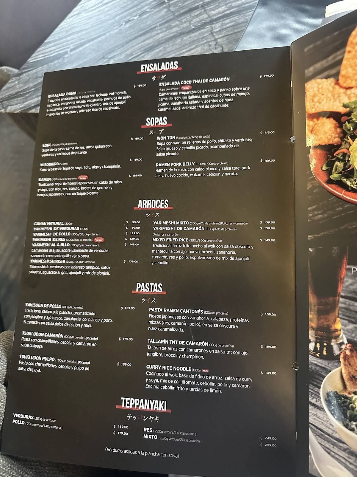 Carta de Domu Sushi Bar Xalapa, Xalapa Enríquez