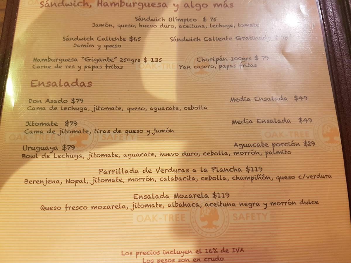 Carta del restaurante Don Asado Polanco, Ciudad del México, Av. Homero 428