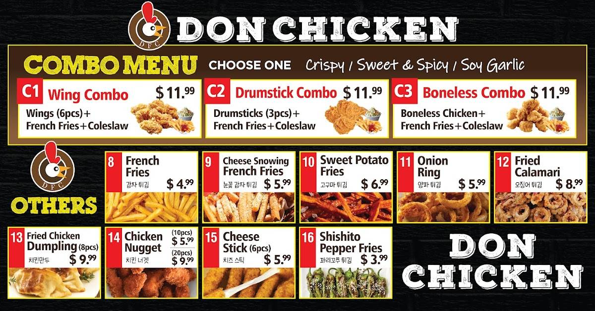 Menu at Don Chicken Korean Fried Chicken restaurant, Austin