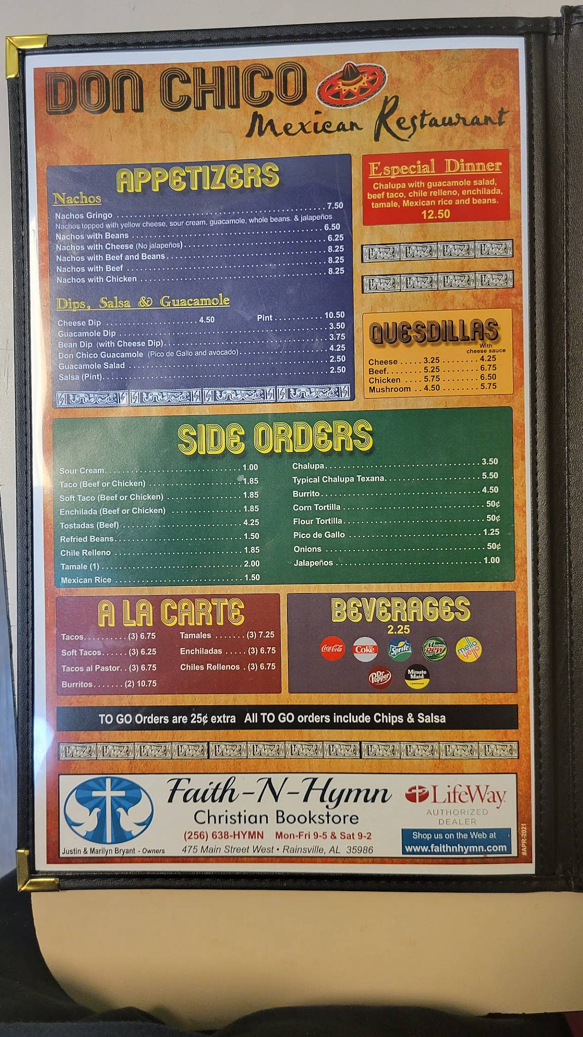 Menu at Don Chico Mexican Restaurant, Fort Payne