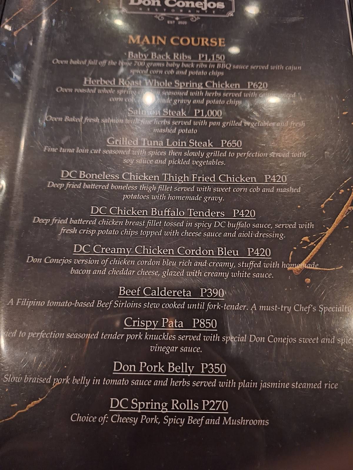 Menu at Don Conejos Restorante restaurant, Quezon City