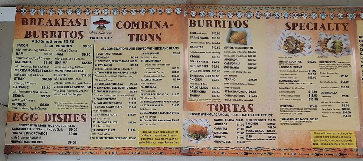 Menu at Don Gilberto Mexican Food restaurant, Montrose, S Townsend Ave ...