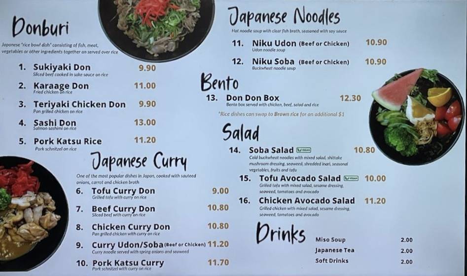 Menu at Don Tojo restaurant, Melbourne, 164 Cardigan St
