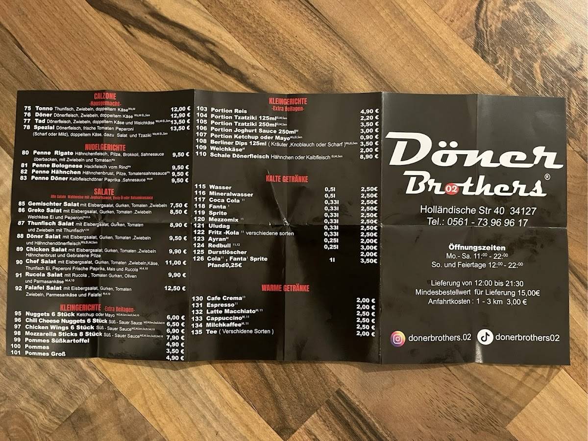Speisekarte von Döner Brothers 02 restaurant, Kassel